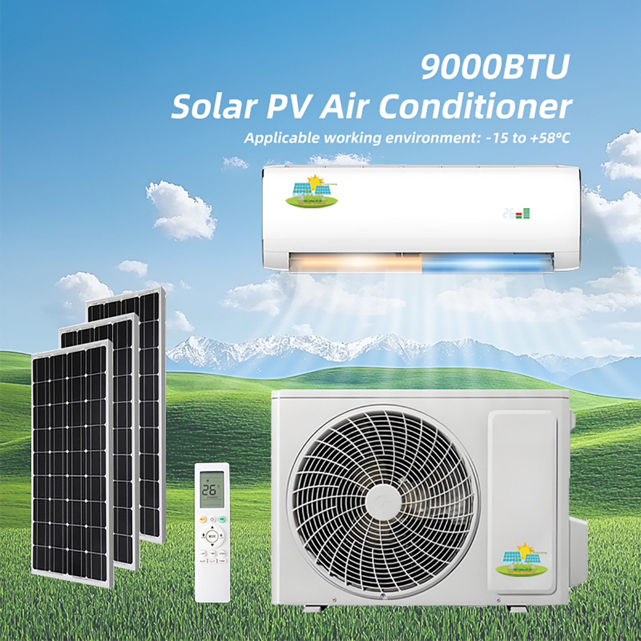 Solar-Powered DC Air Conditioner 9000-12000BTU for Homes